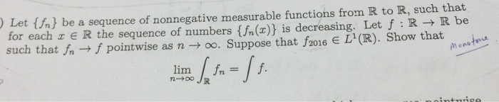 Solved Let {f N} Be A Sequence Of Nonnegative Measurable