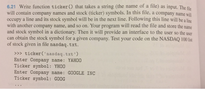 Solved write function ticker() that takes a string (the name | Chegg.com