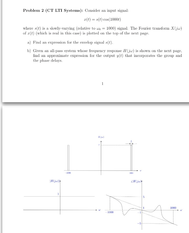 Consider an input signal: x(t) = s(t) cos(1000t) | Chegg.com