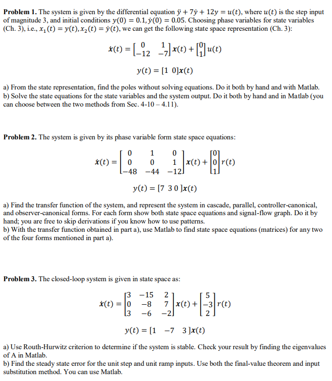 Solved Problem 1 . The system is given by the differential | Chegg.com