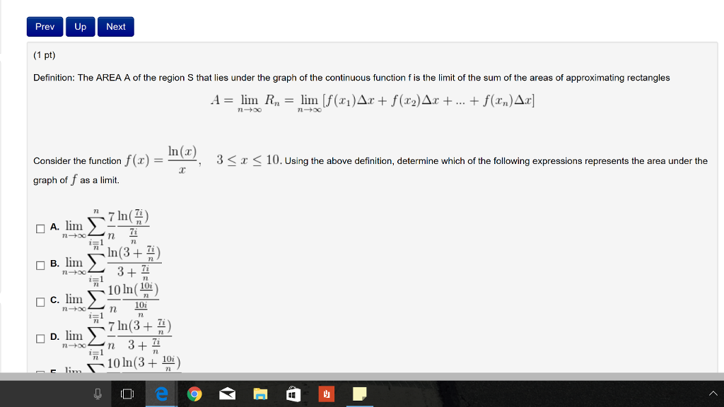 Solved The AREA A of the region S that lies under the graph | Chegg.com