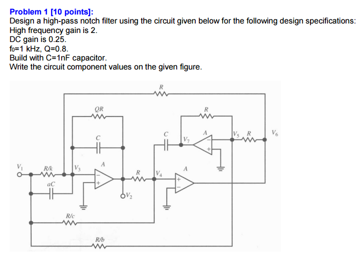 Problem 1 [10 points]: Design a high-pass notch | Chegg.com