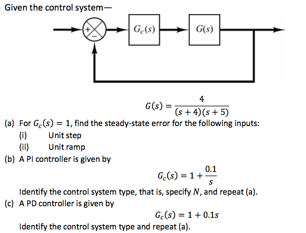 Solved Given the control system- Ge(s) G(s) 4. G (s) = (s | Chegg.com