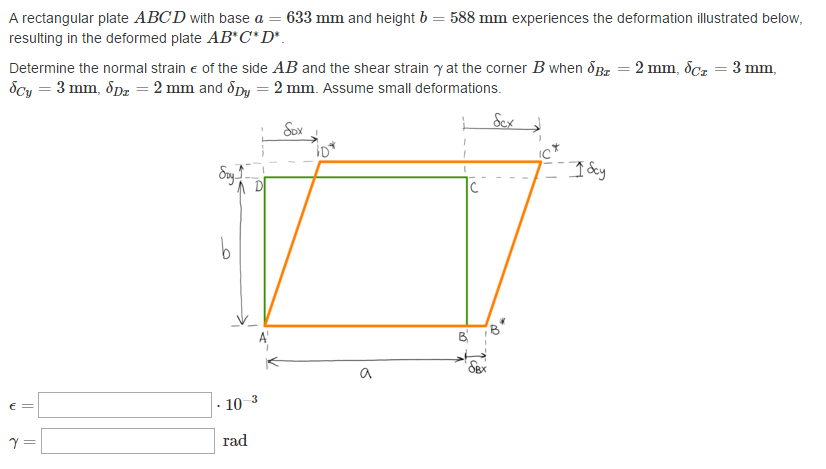 A rectangular plate ABCD with base a = 633 mm and | Chegg.com
