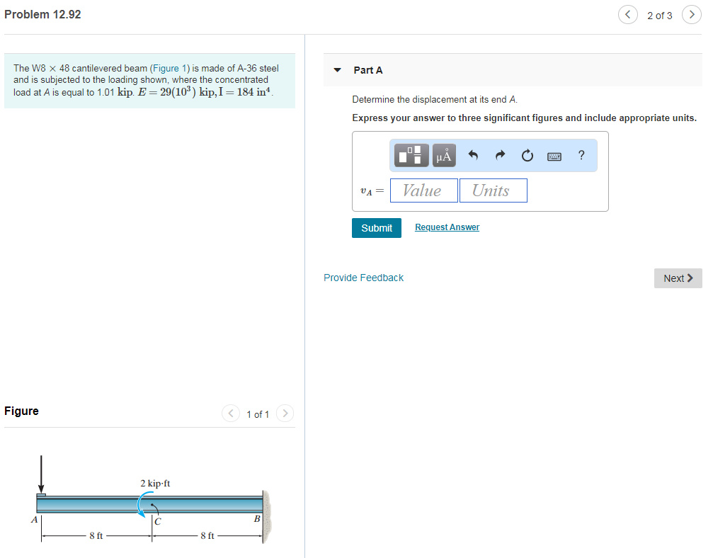 Solved Problem 12.92 2 of 3 The W8 x 48 cantilevered beam | Chegg.com
