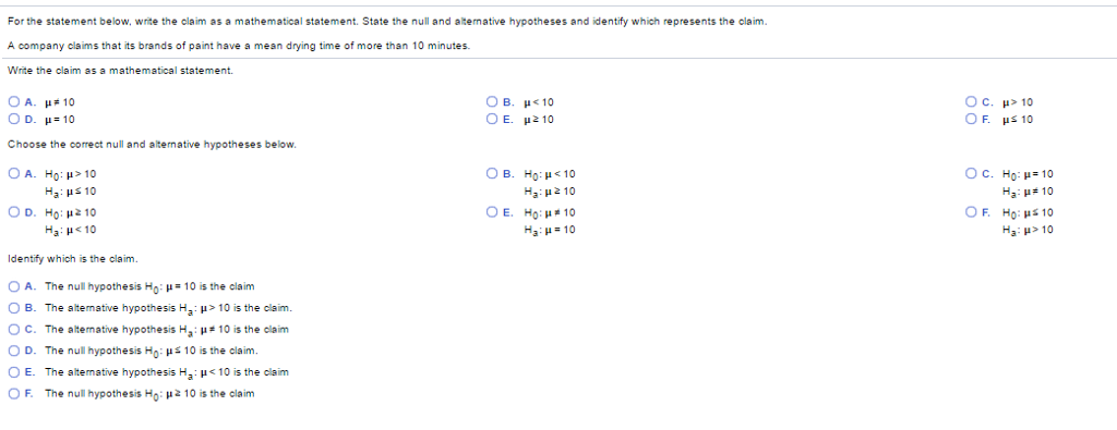 Solved For the statement below, write the claim as a | Chegg.com