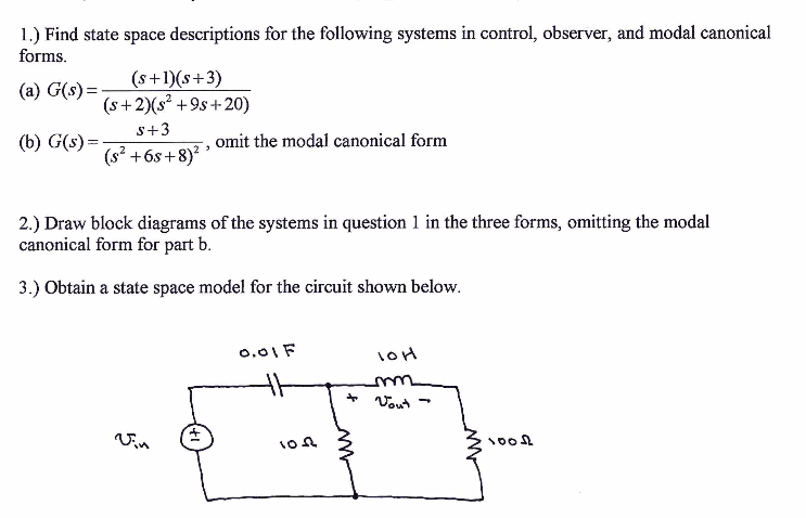 Solved Find state space descriptions for the following | Chegg.com