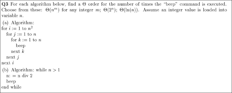 Solved For each algorithm below, find a Theta order for the | Chegg.com