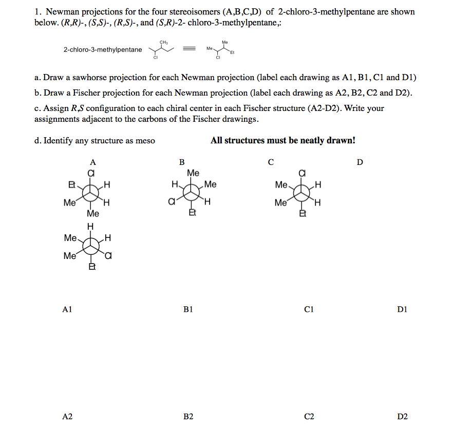 Solved Newman projections for the four stereoisomers (A, B, | Chegg.com
