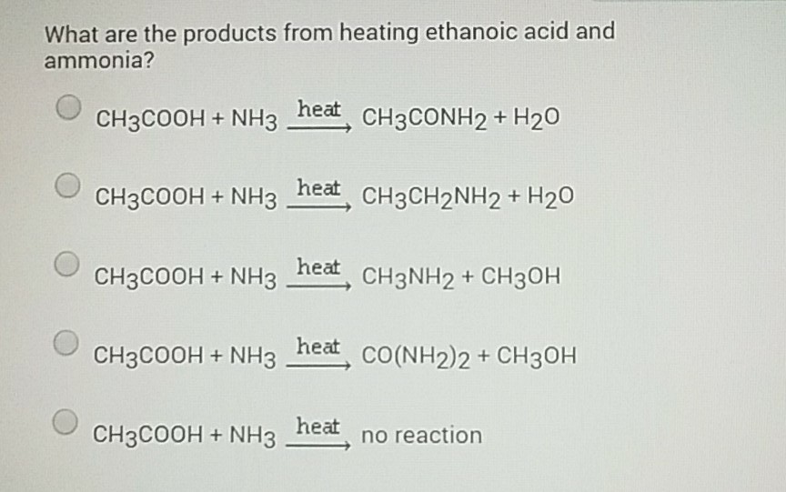 Solved What are the products from heating ethanoic acid and | Chegg.com