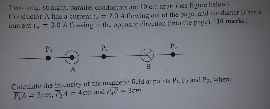 Solved Two long, straight, parallel conductors are 10 cm | Chegg.com