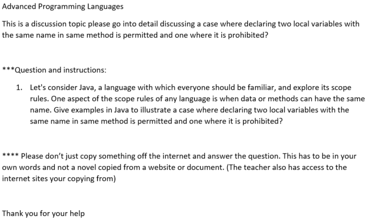 Solved Advanced Programming Languages This is a discussion | Chegg.com