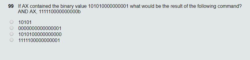 Solved 99 If AX contained the binary value 101010000000001 | Chegg.com
