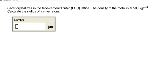 Solved Silver crystallizes in the face-centered cubic (FCC) | Chegg.com