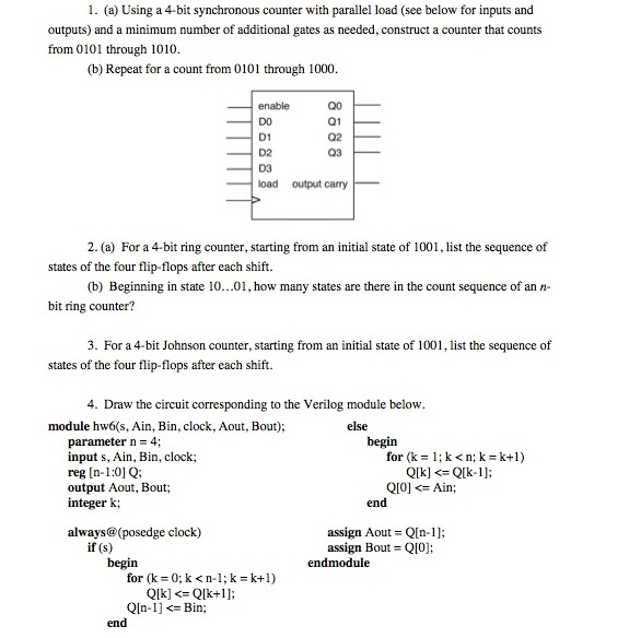 Solved Using a 4-bit synchronous counter with parallel load | Chegg.com