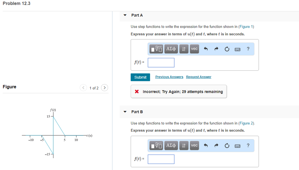 Solved Problem 12.3 Part A Use step functions to write the | Chegg.com