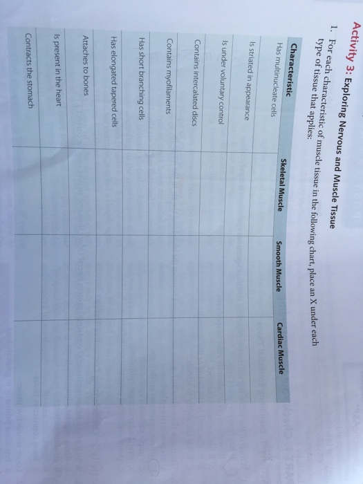 Solved For each characteristic of muscle tissue in the | Chegg.com
