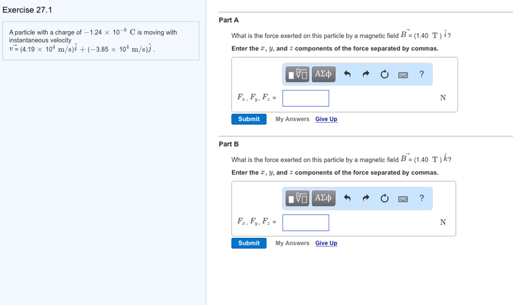 Solved Exercise 27.1 Part A A particle with a charge of-1.24 | Chegg.com