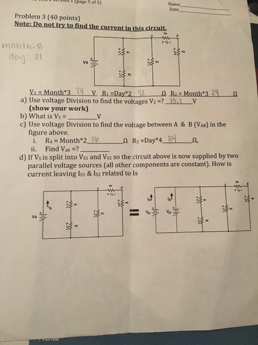 Solved Use voltage Division to find the voltage V_2 =? | Chegg.com