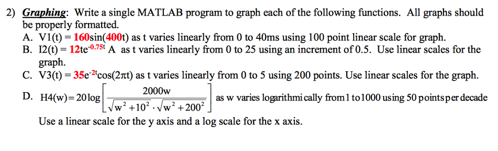 Solved 2 Graphing Write A Single Matlab Program To Graph