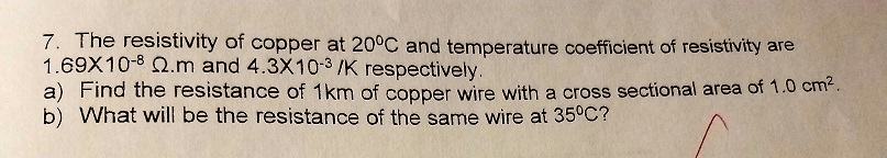 Solved The resistivity of copper at 20 degree C and | Chegg.com