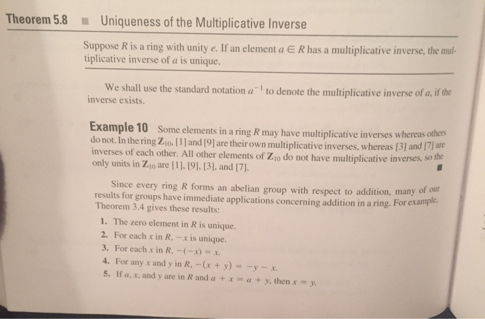 Solved 11. Assume R is a ring with unity e. Prove Theorem If | Chegg.com