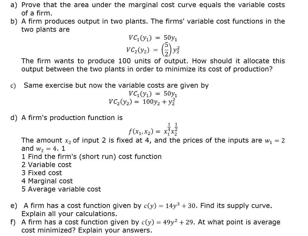 a) Prove that the area under the marginal cost curve | Chegg.com