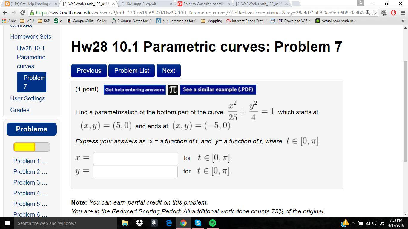 Solved Find a parametrization of the bottom part of the | Chegg.com