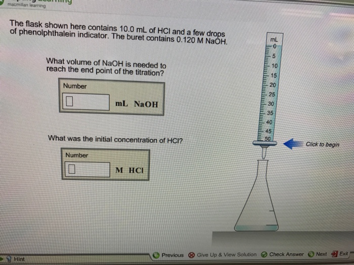 Solved The flask shown here contains 10.0 mL of HCI and a | Chegg.com