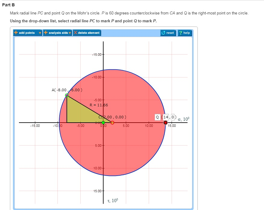 Solved Part B Mark radial line PC and point Q on the Mohr's | Chegg.com