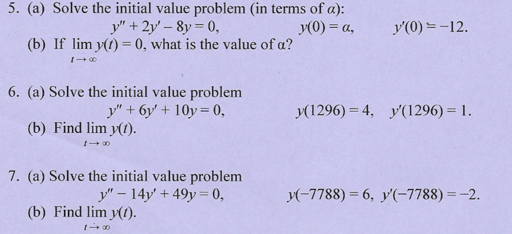 Solved Solve the initial value problem (in terms of alpha): | Chegg.com