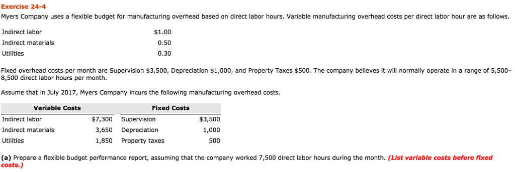 Question & Answer: Exercise 24-4 Myers Company uses a flexible budget ...