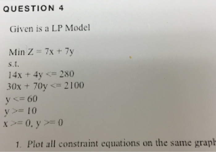 Solved Given is a LP Model Min Z = 7x + 7y s.1. 14x + 4y