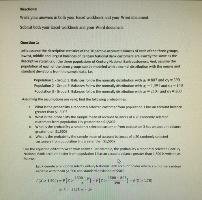 Solved Write your answers in both your Excel workbook and | Chegg.com