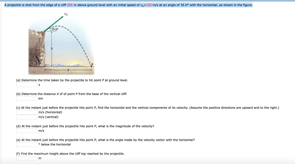 Solved A projectile is shot from the edge of a cliff 205 m | Chegg.com