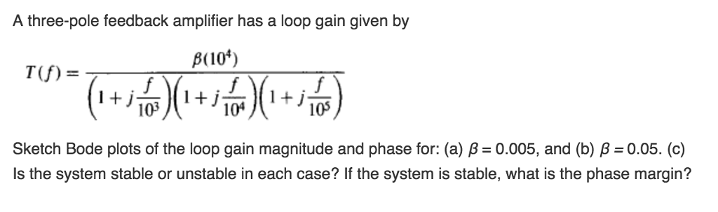 Solved A three-pole feedback amplifier has a loop gain given | Chegg.com