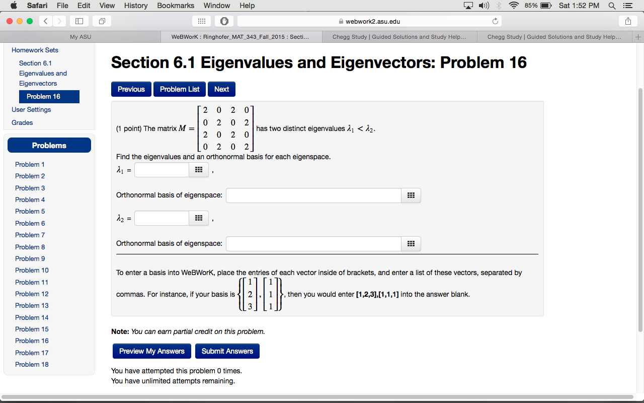 Solved The matrix M = [ ] has two distinct eigenvalues | Chegg.com