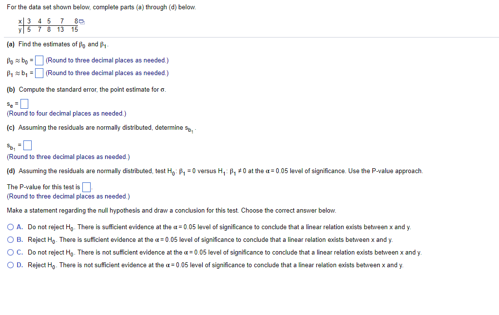 Solved For The Data Set Shown Below Complete Parts A 