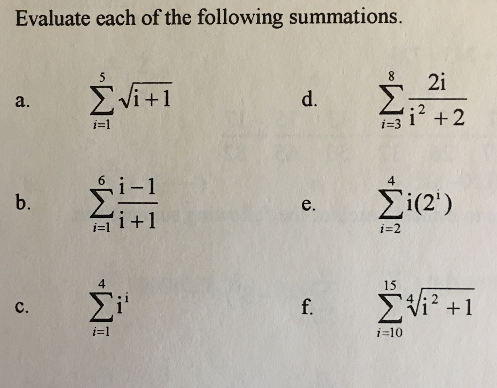 Solved Evaluate each of the following summations. a. | Chegg.com