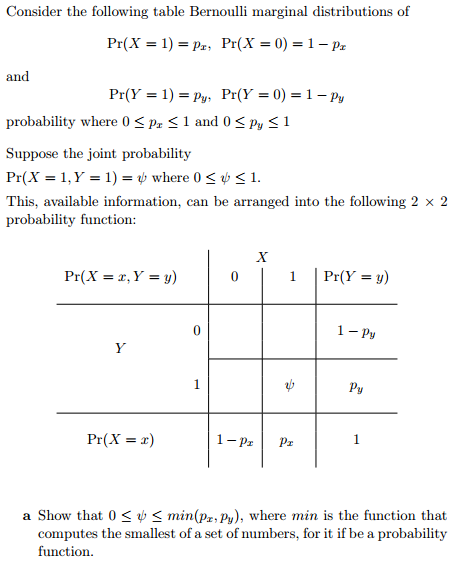 Consider the following table Bernoulli marginal | Chegg.com