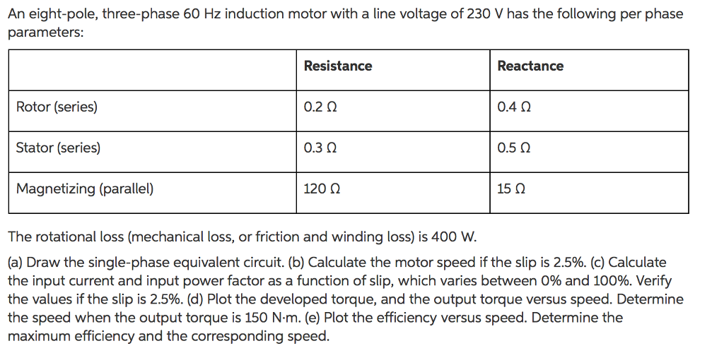 An eight-pole, three-phase 60 Hz induction motor with | Chegg.com