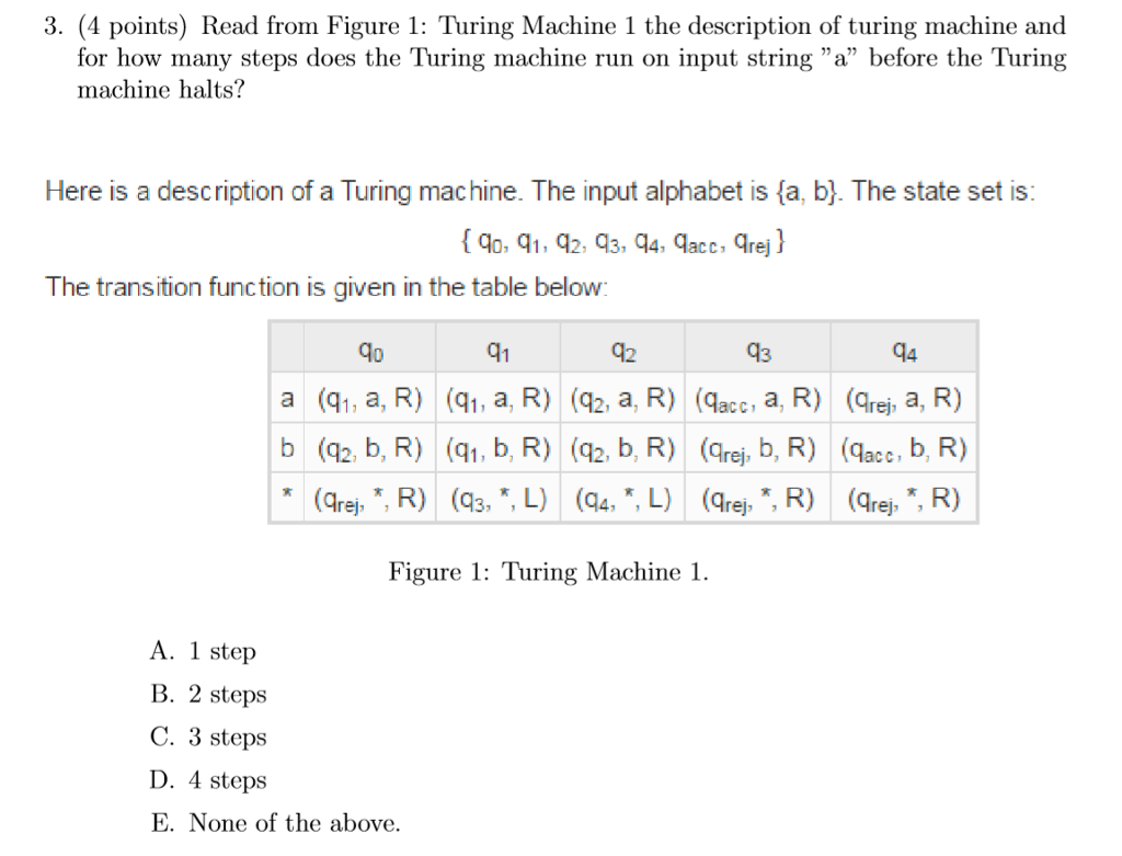 Solved 3. (4 points) Read from Figure 1: Turing Machine 1 | Chegg.com