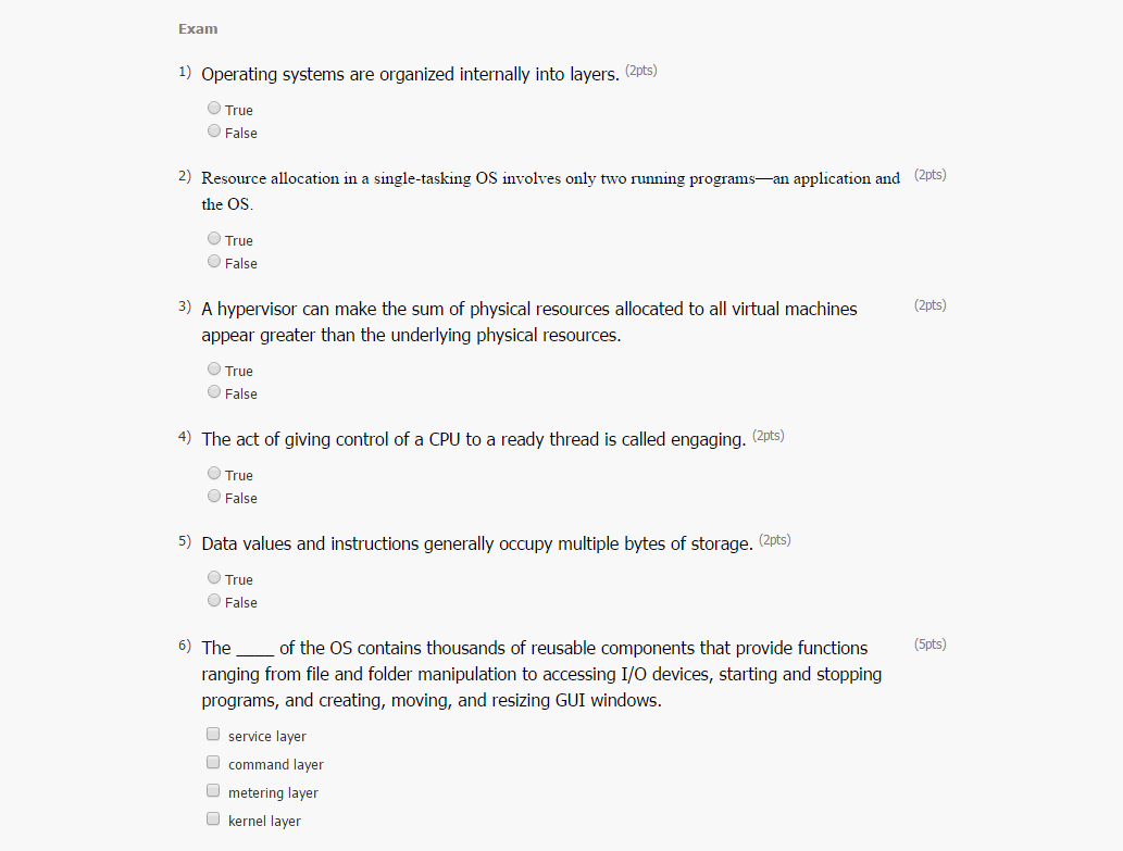 Solved Exam 1) Operating systems are organized internally | Chegg.com