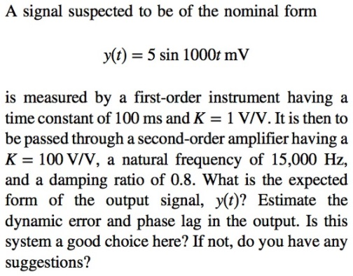 Solved A signal suspected to be of the nominal form y(t) = 5 | Chegg.com