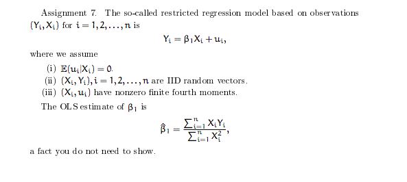 Assignment 7. The so-called restricted regression | Chegg.com