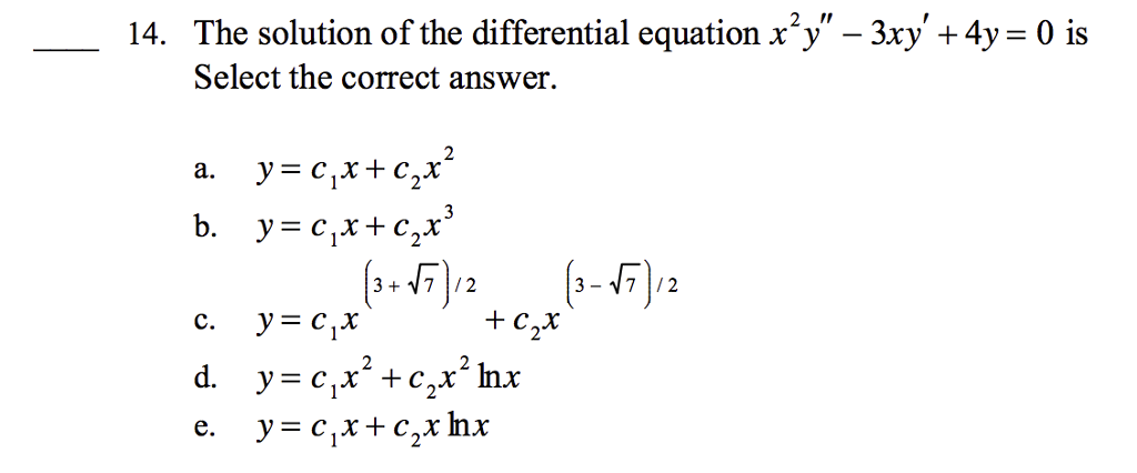 Solved The solution of the differential equation x^2y" - | Chegg.com