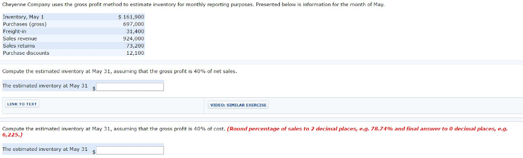 Solved Cheyenne Company uses the gross profit method to | Chegg.com