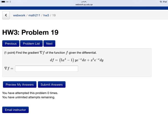 Solved Find the gradient nabla f of the function f given the | Chegg.com