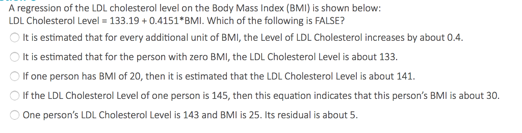 Solved A regression of the LDL cholesterol level on the Body | Chegg.com