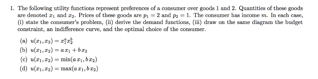 Solved The following utility functions represent preferences | Chegg.com